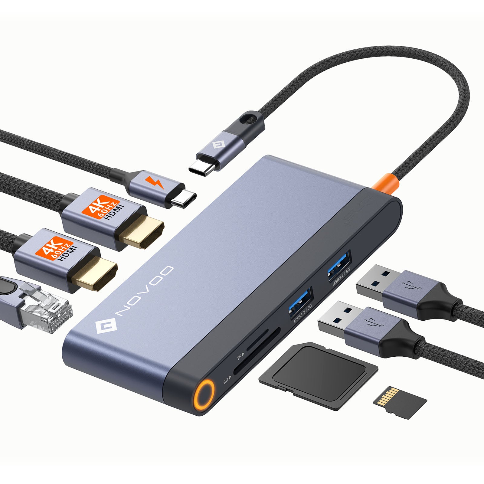 NOVOO RM8F Pro 8-in-1 USB-C Hub Laptop Docking Station, Dual Monitor A