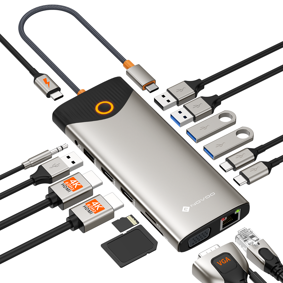 NOVOO TM15 15-IN-1 Screen ON/OFF Docking Station Triple Display